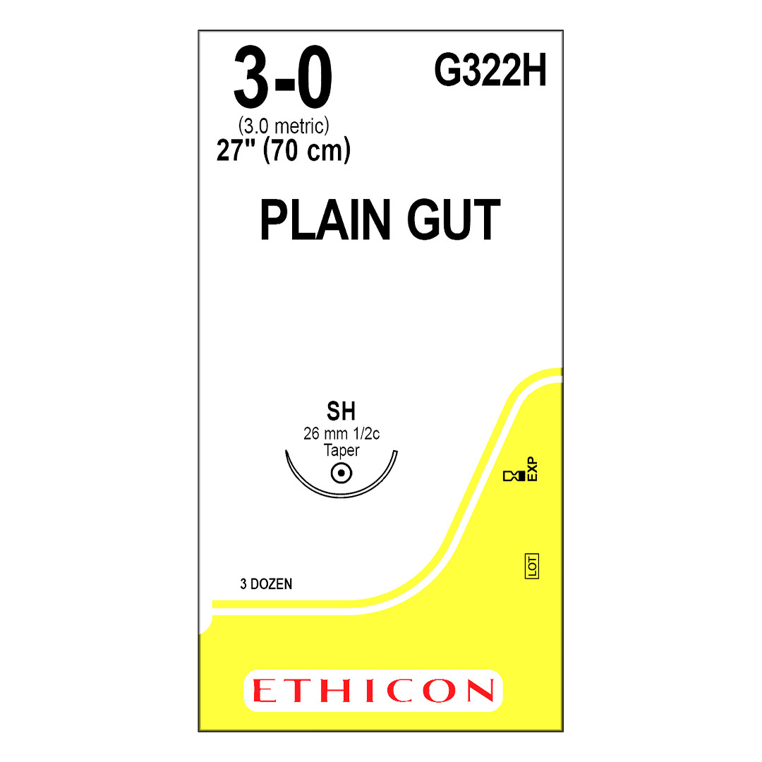 J&J Ethicon Suture Plain Gut 3/0 with SH 26mm 1/2 Circle Taper Point ...