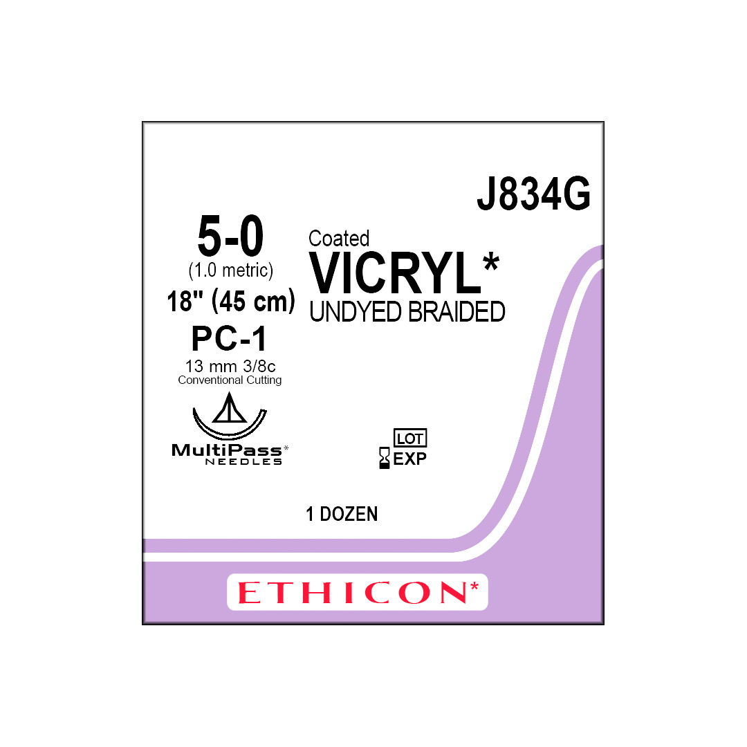 J&J Ethicon Suture Vicryl 5/0 with PC-1 13mm 3/8 Circle Conventional ...