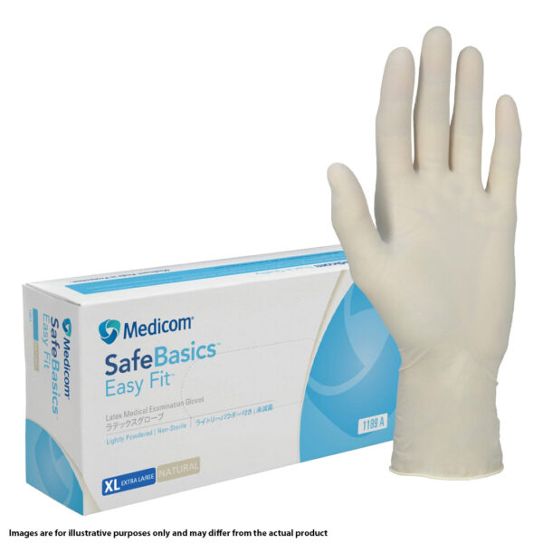 Medicom SafeBasics Easy Fit Natural Latex Lightly Powdered Gloves Small ...