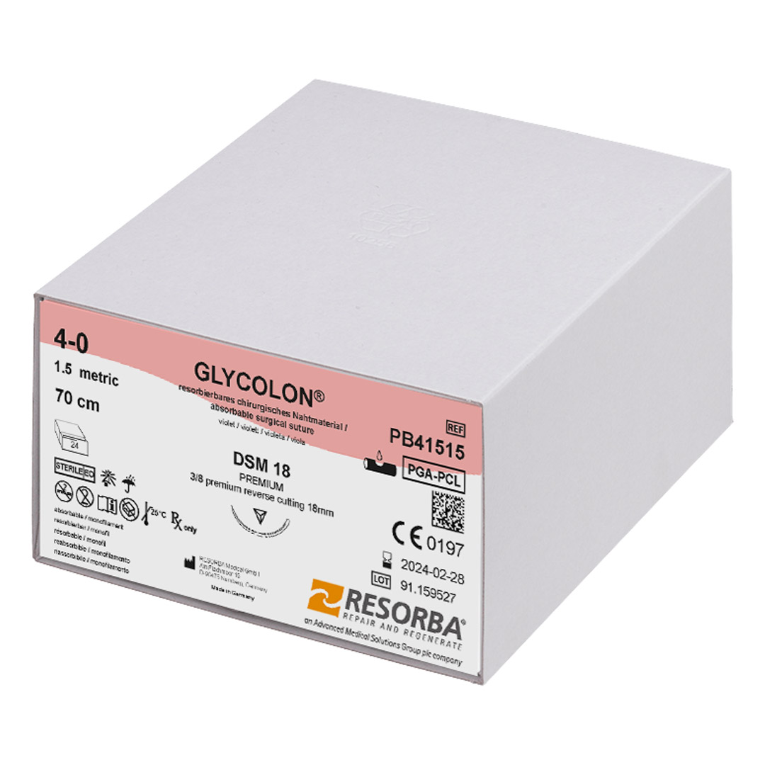 Resorba Glycolon Suture 4/0 with DSM 18 18mm 3/8 Circle Premium Reverse ...
